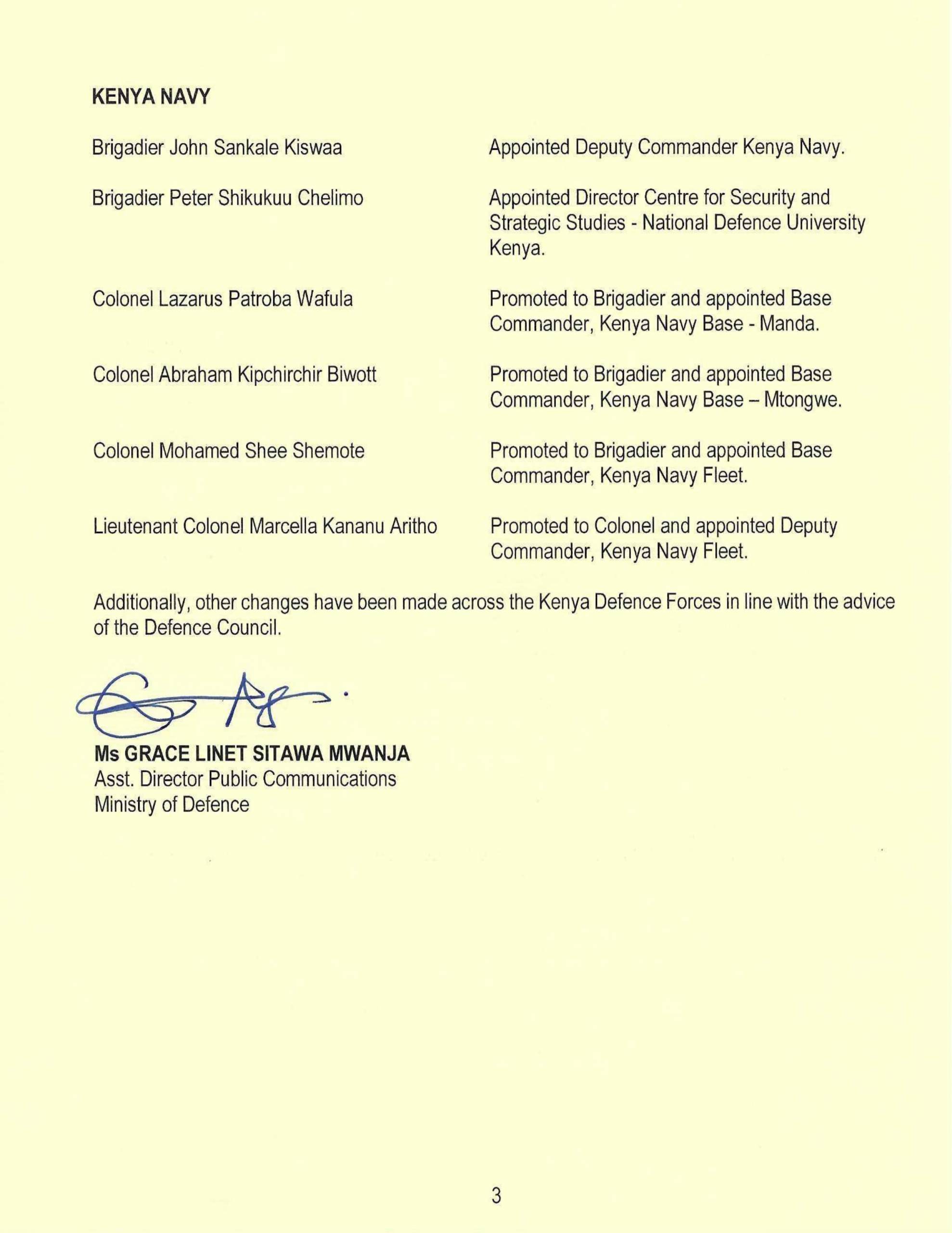 POSTINGS PROMOTIONS AND APPOINTMENTS 2024 JULY – Ministry of Defence ...